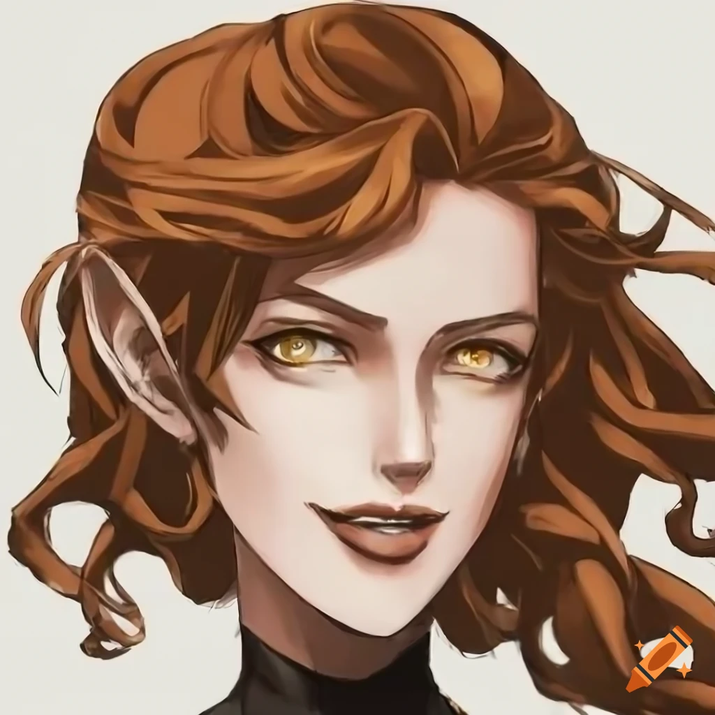 Smiling female castlevania character with brown eyes and curly hair on ...
