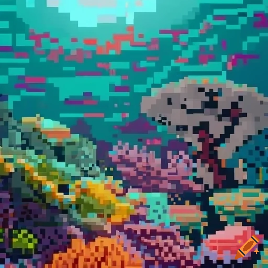 Pixel art of a beautiful coral atoll