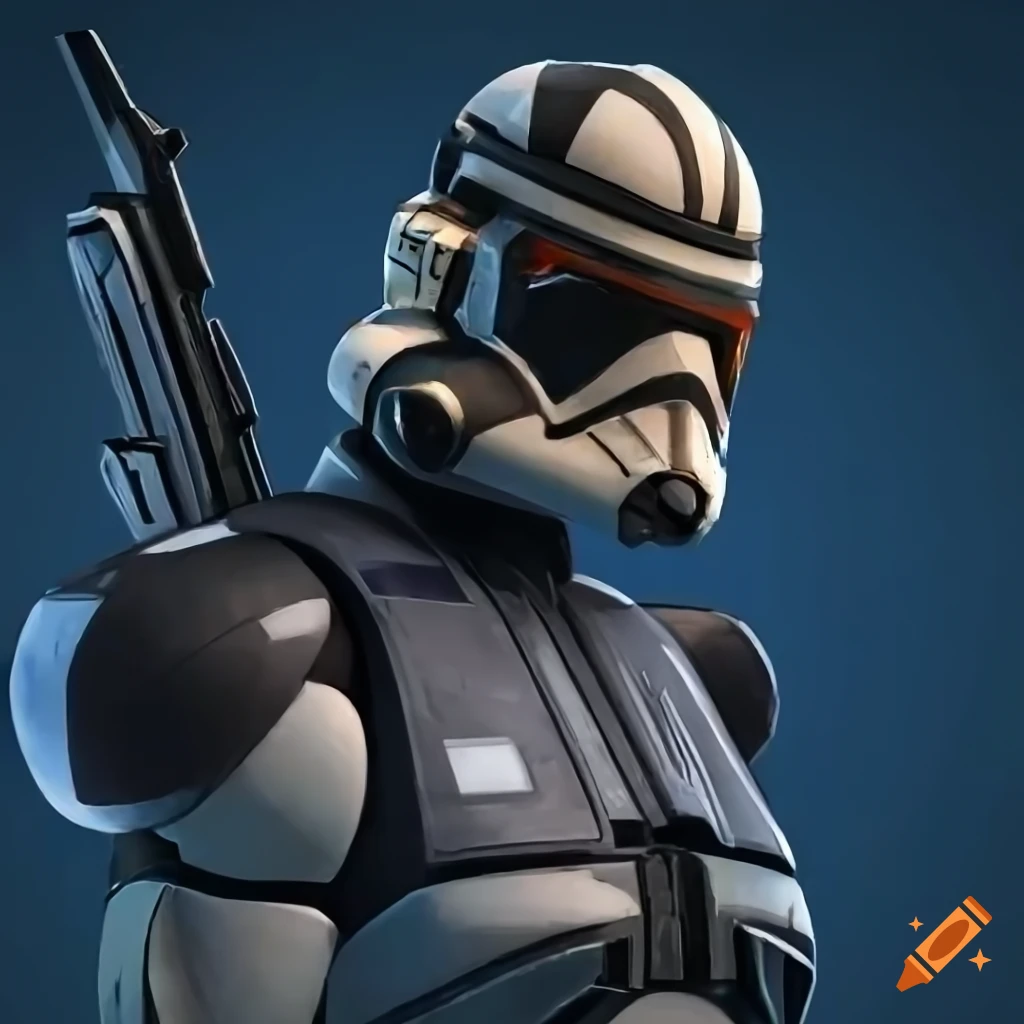 Image of a futuristic captain clone trooper in detailed black armor on ...