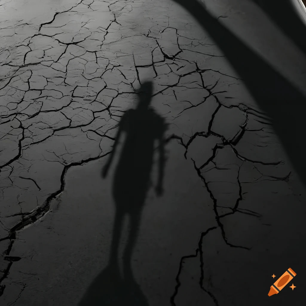 Photo of a human shadow on a cracked road on Craiyon