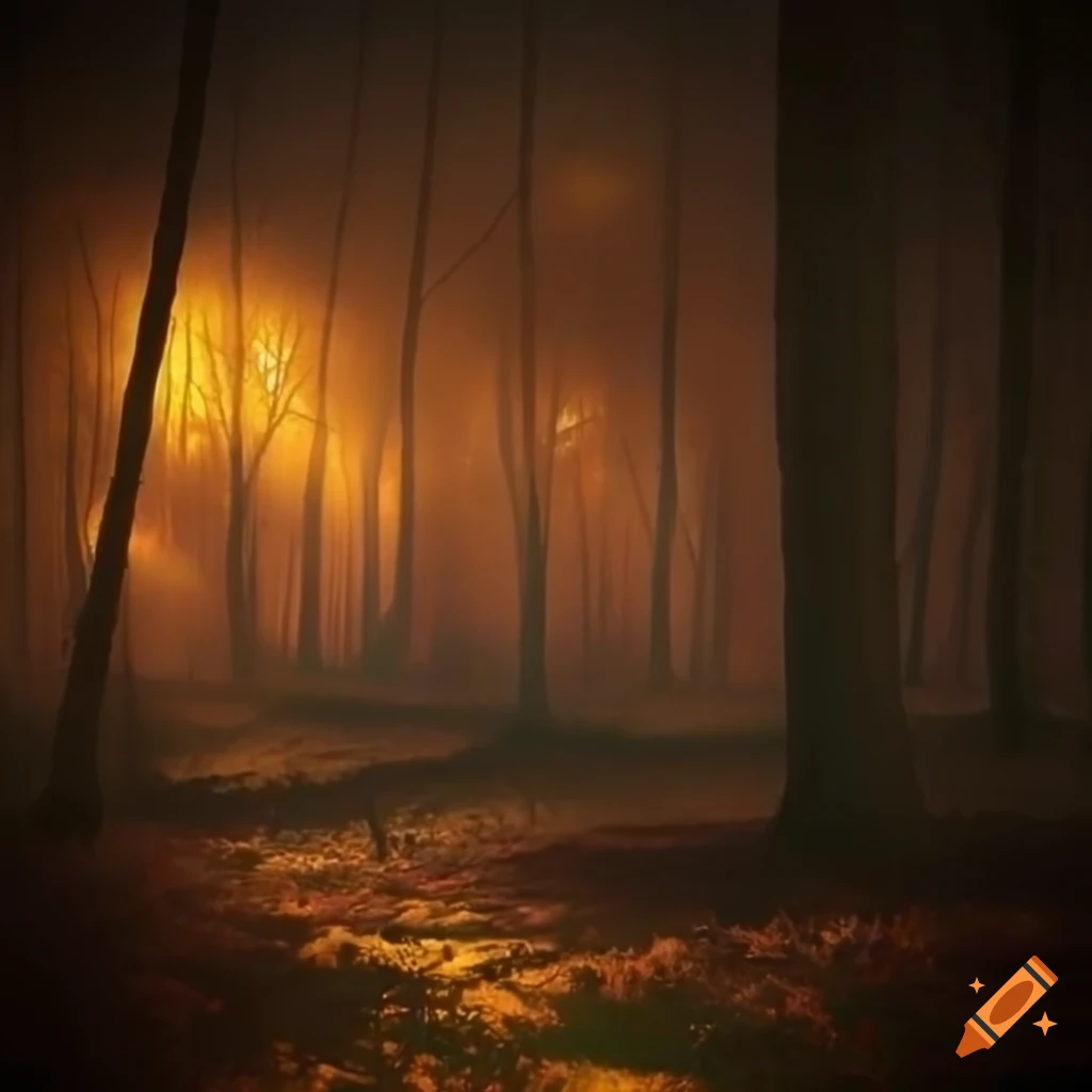 Nighttime forest with glowing fireflies on Craiyon