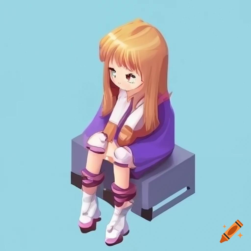 Isometric artwork of an anime girl on Craiyon