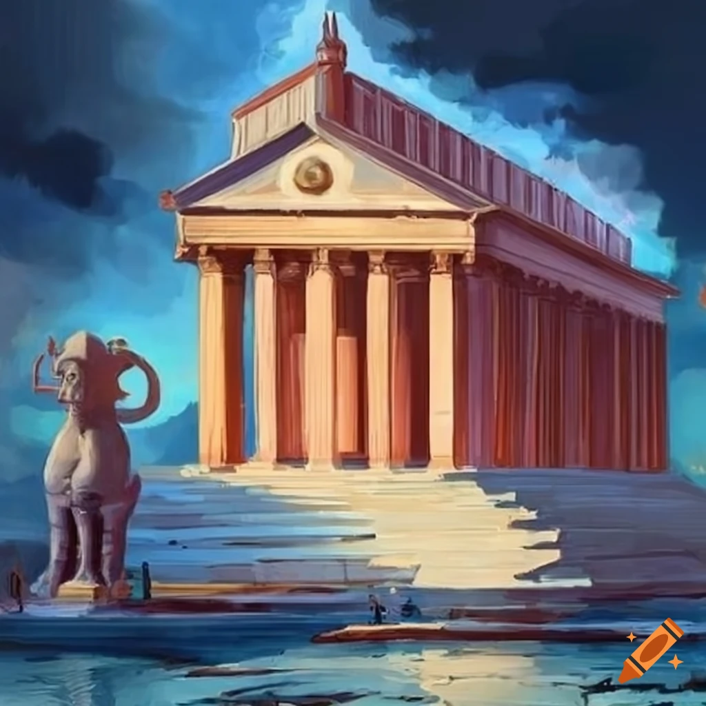 Modern art of the aphia temple and sphinx on Craiyon