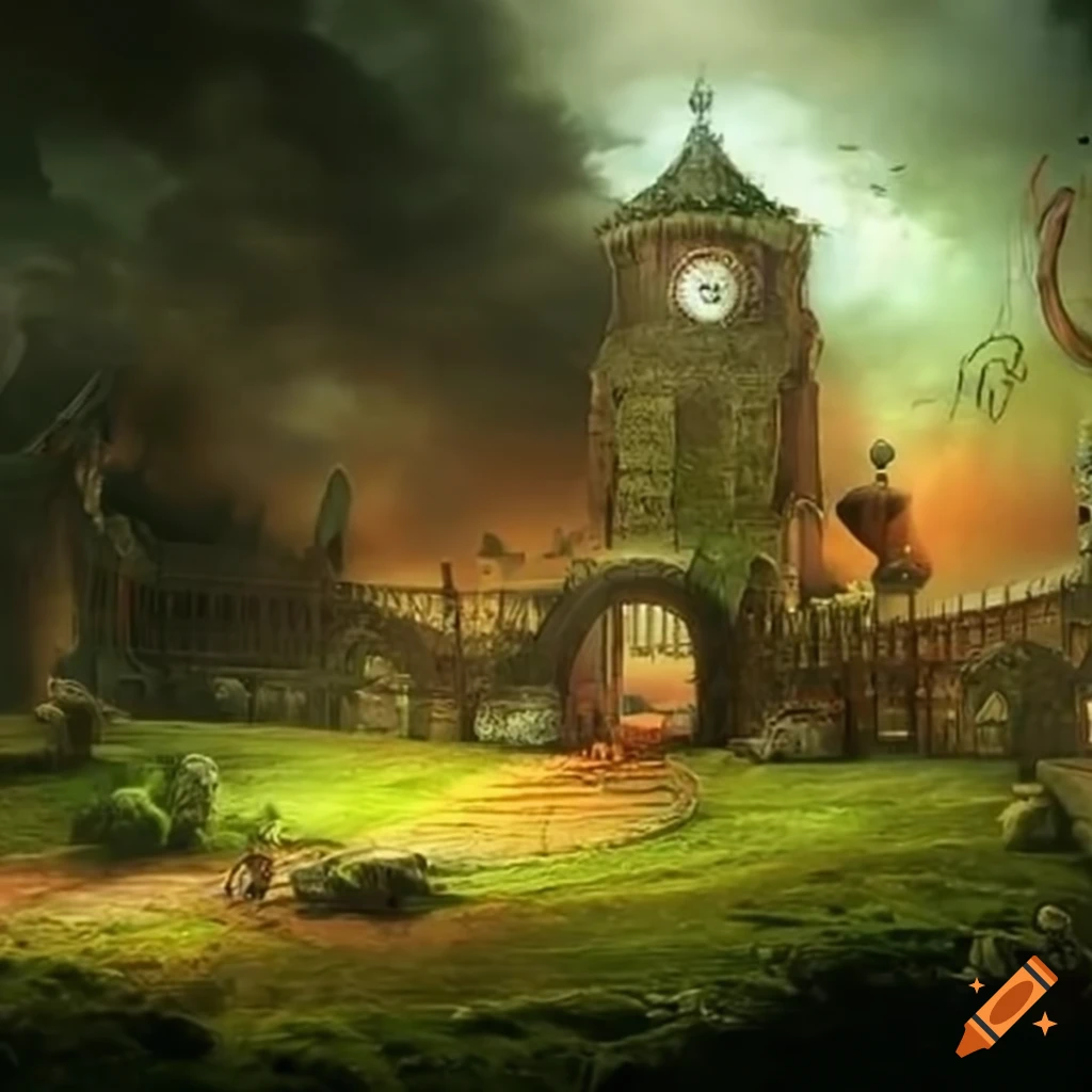 Fantasy artwork in a park setting