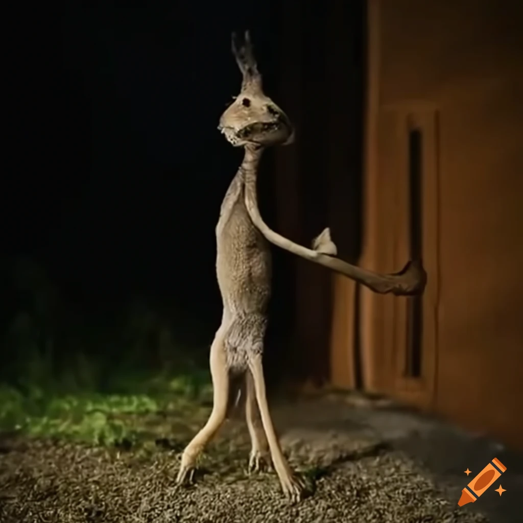 Strange creature in a suburban neighborhood at night