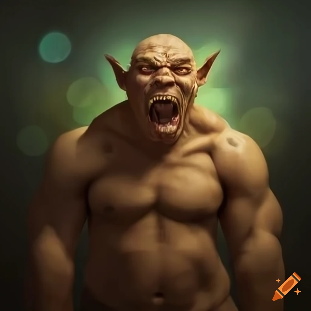 Ultra realistic concept art of a smiling ogre