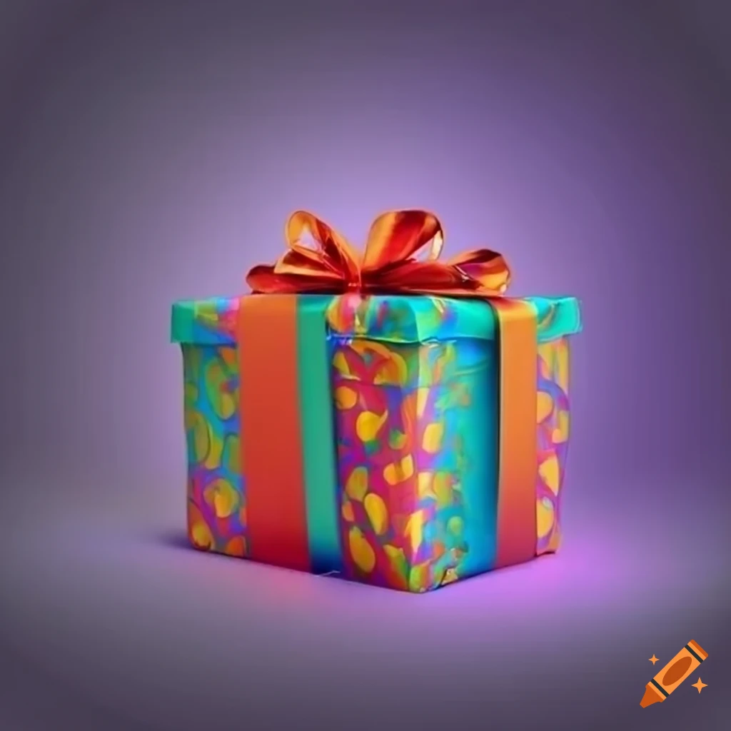 Bright multicolored gift on a shiny background