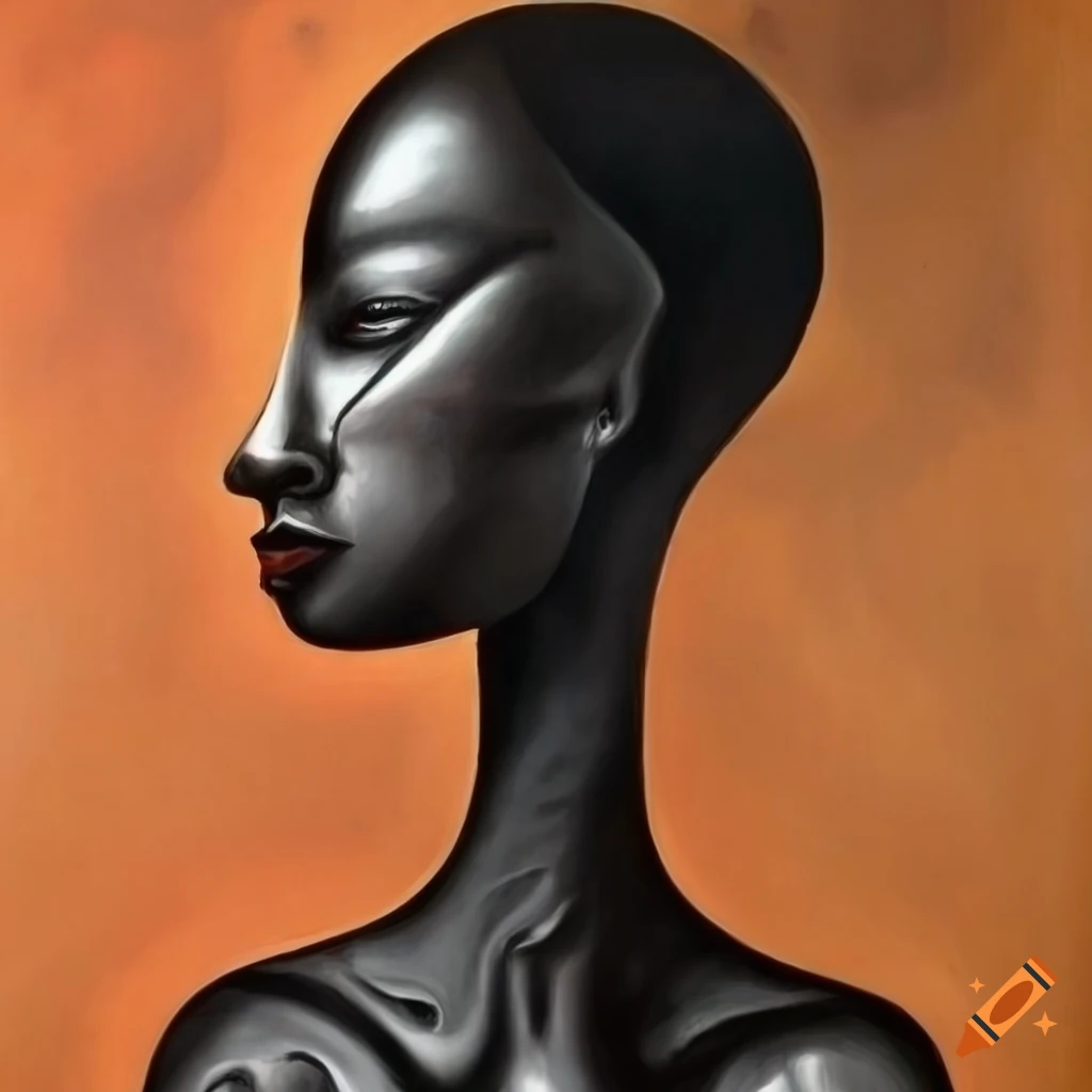 Abstract art depicting a side view of an african tribe in gold, black ...