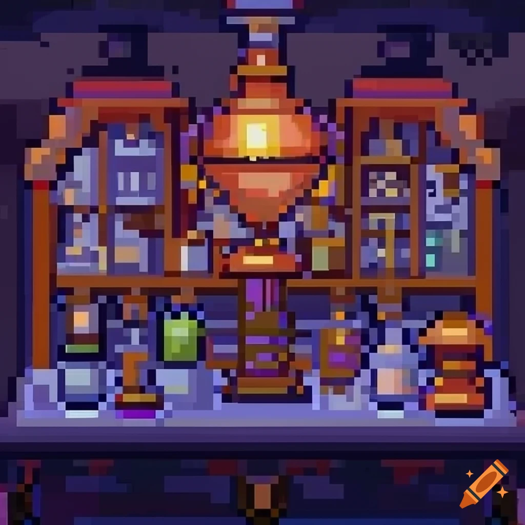 Pixel art of an alchemist's laboratory on Craiyon