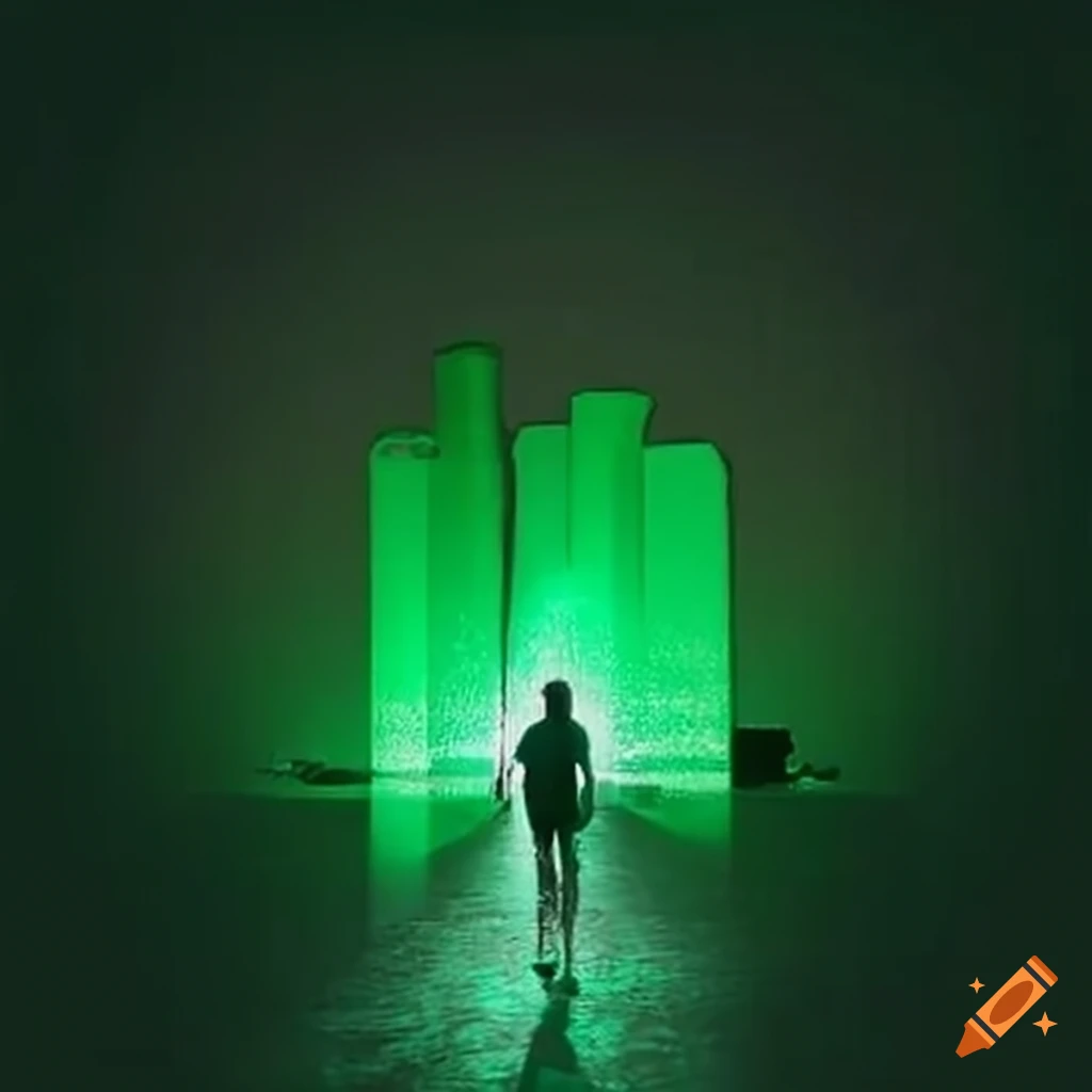 Man running towards green energy source