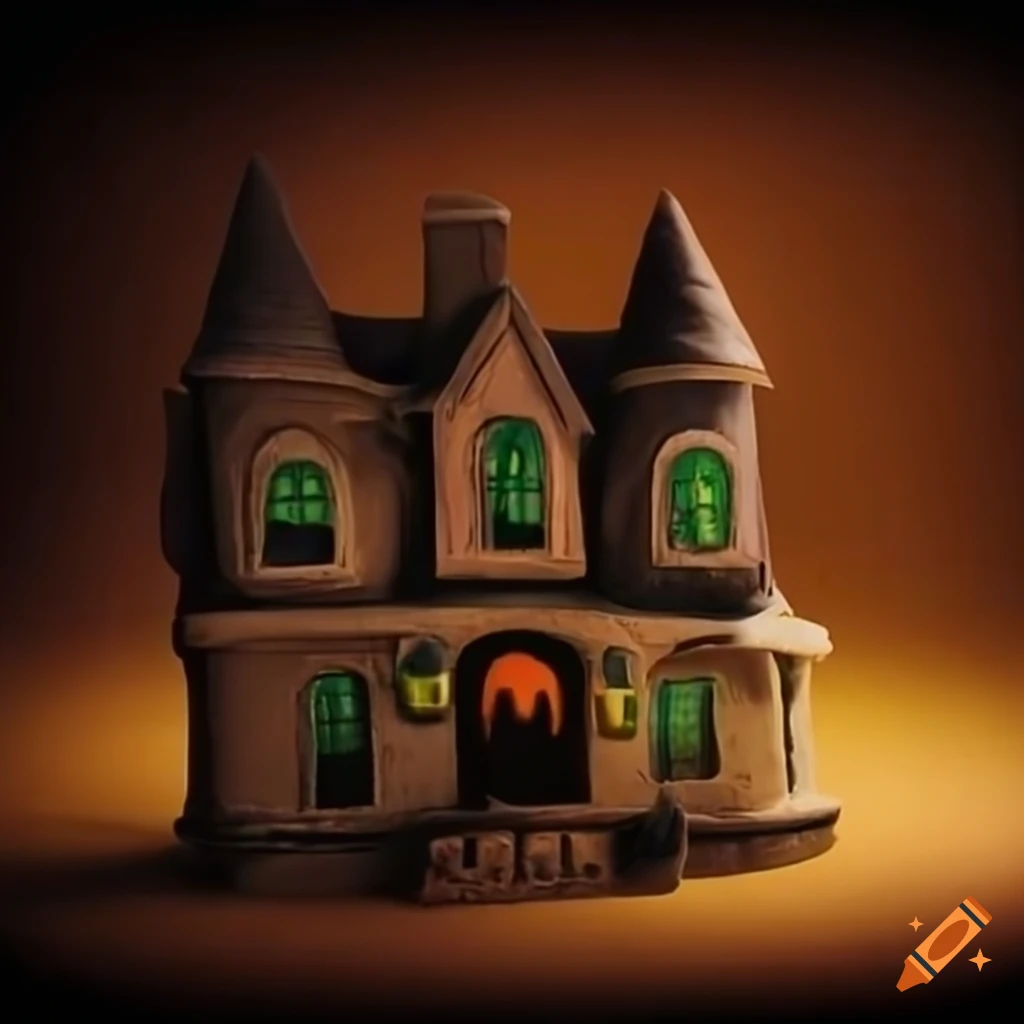 Claymation-style haunted house on Craiyon