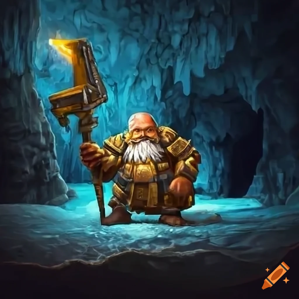 Dwarf mining in a cave full of ores on Craiyon