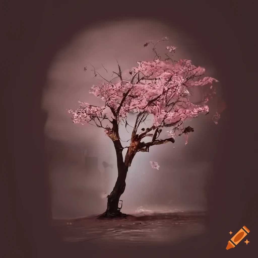 Floating sakura tree inside a glass sphere with glass branches on Craiyon