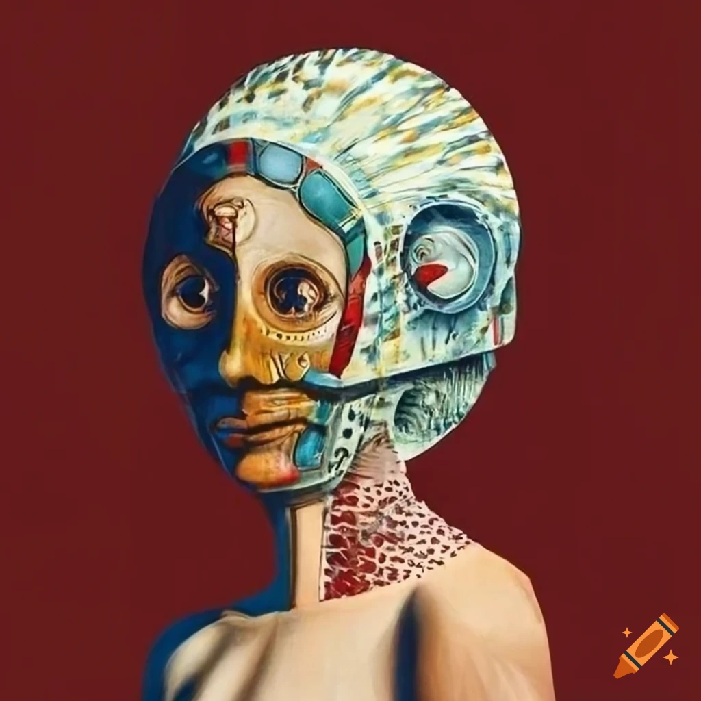Max ernst inspired collage of a complex machine mask on Craiyon