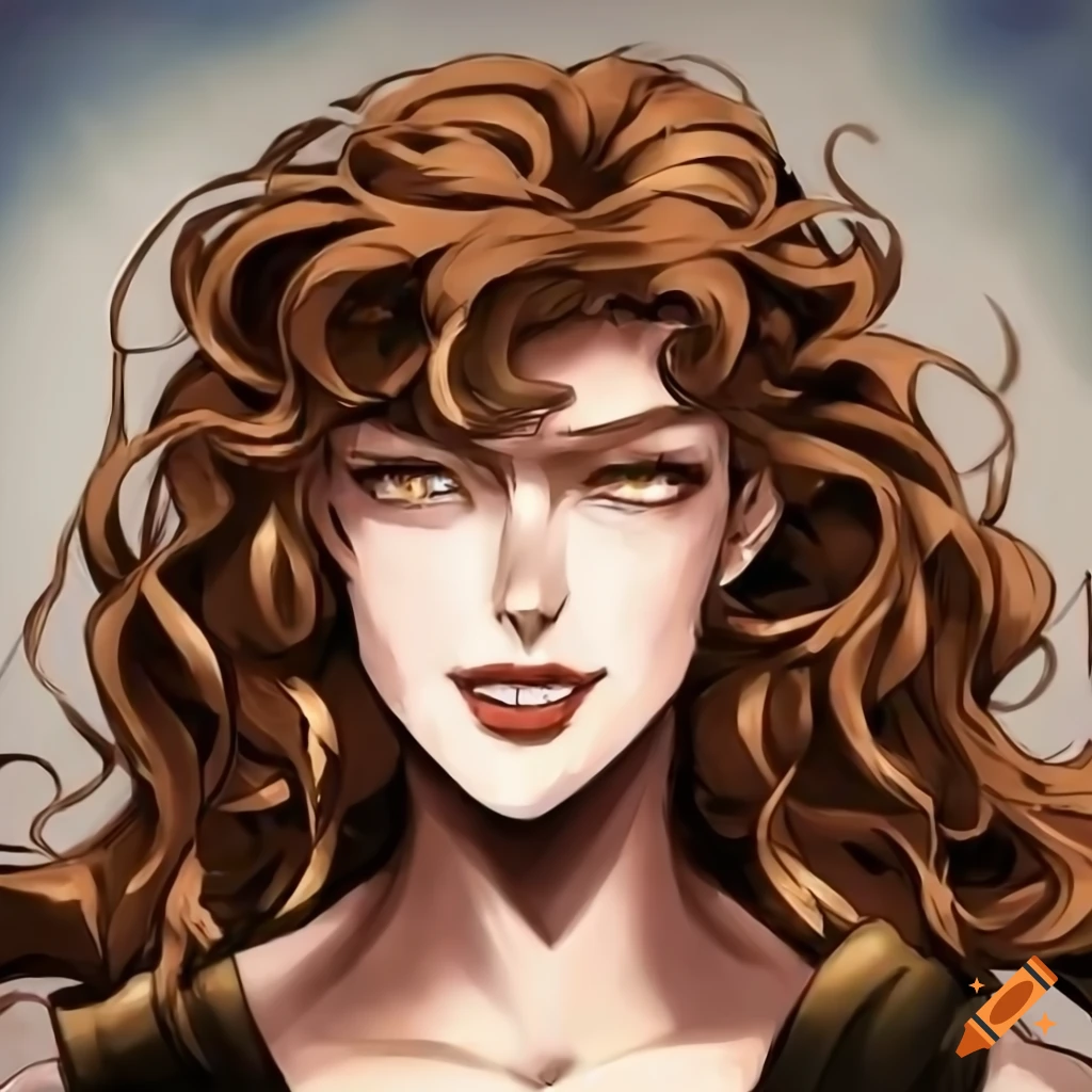 Smiling female Castlevania character with brown eyes and curly hair on ...