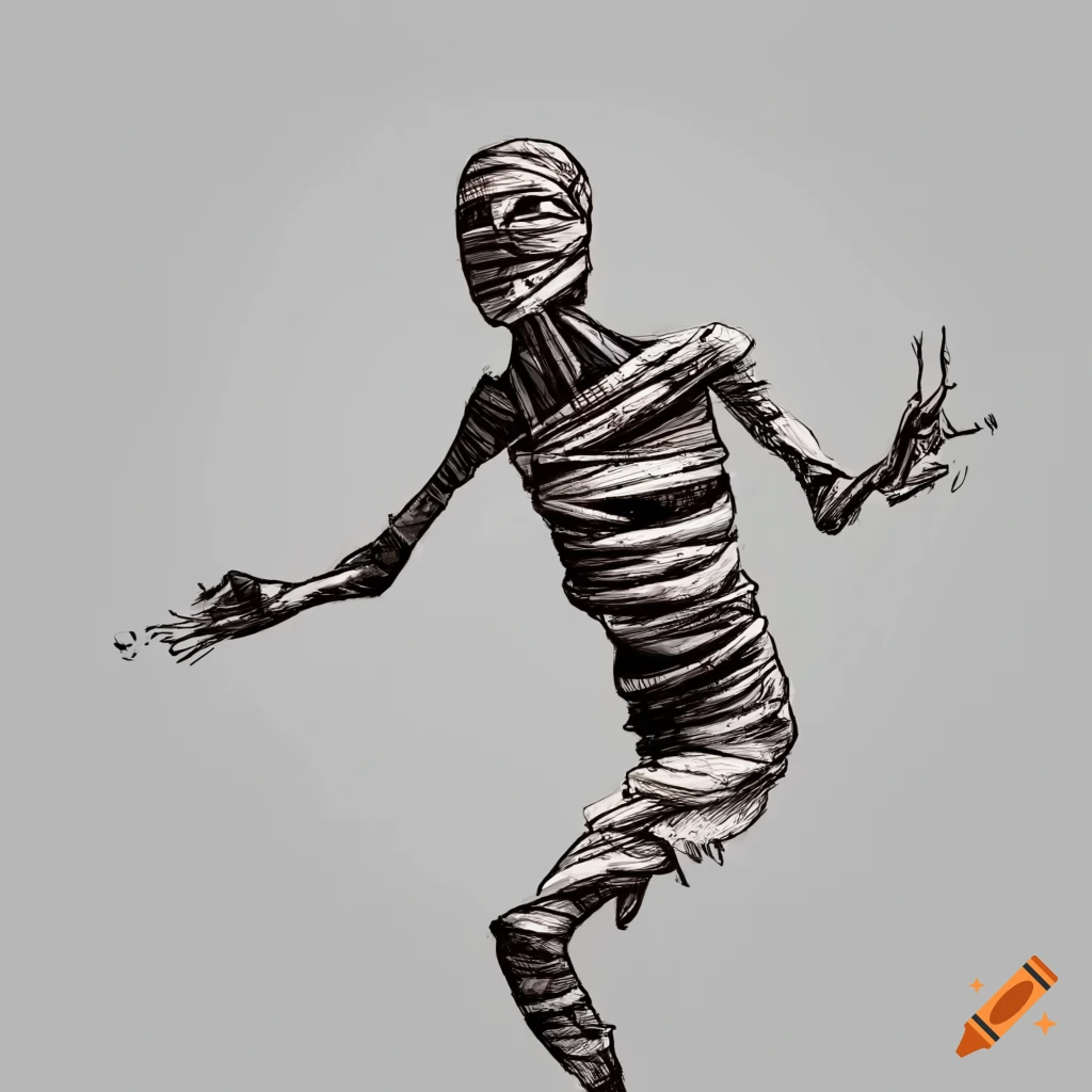 Sketch of a mummy with outstretched arms on Craiyon