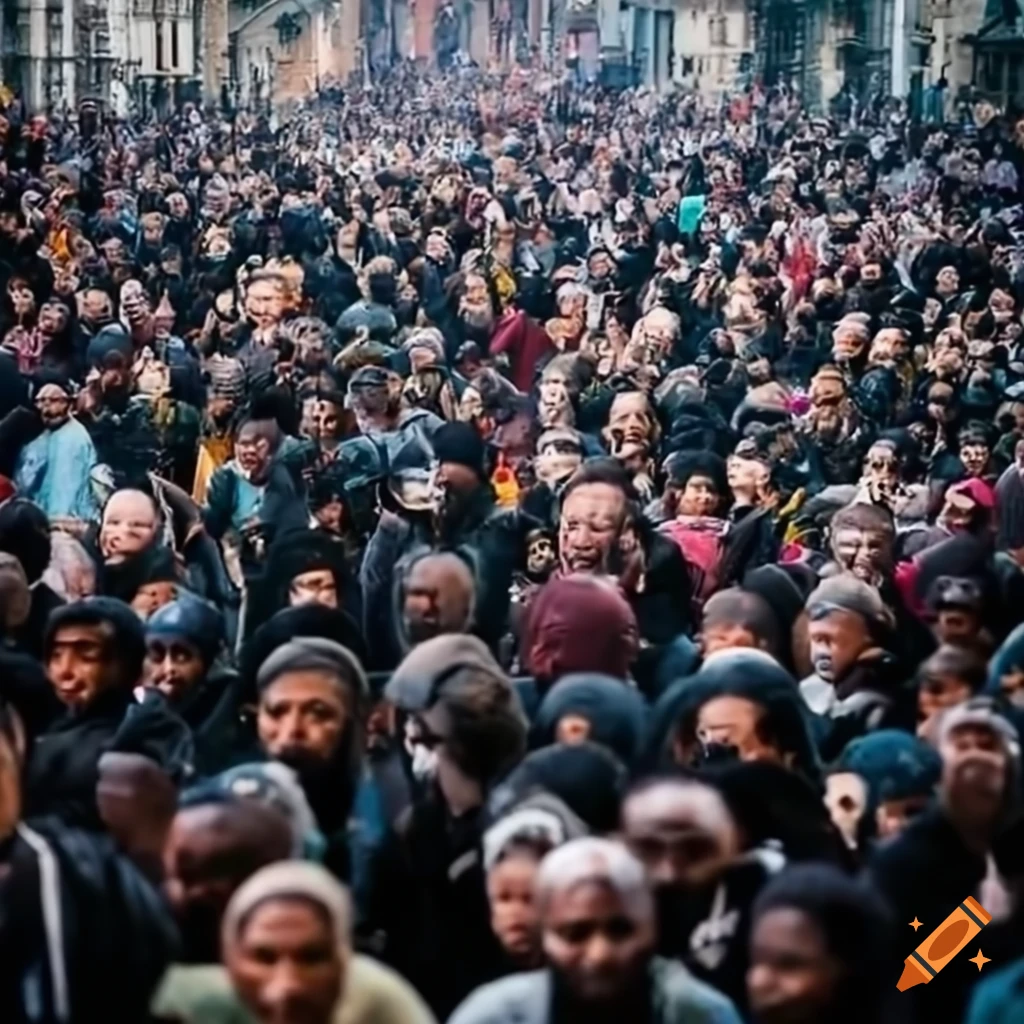 Panicked crowd fleeing city in chaos on Craiyon