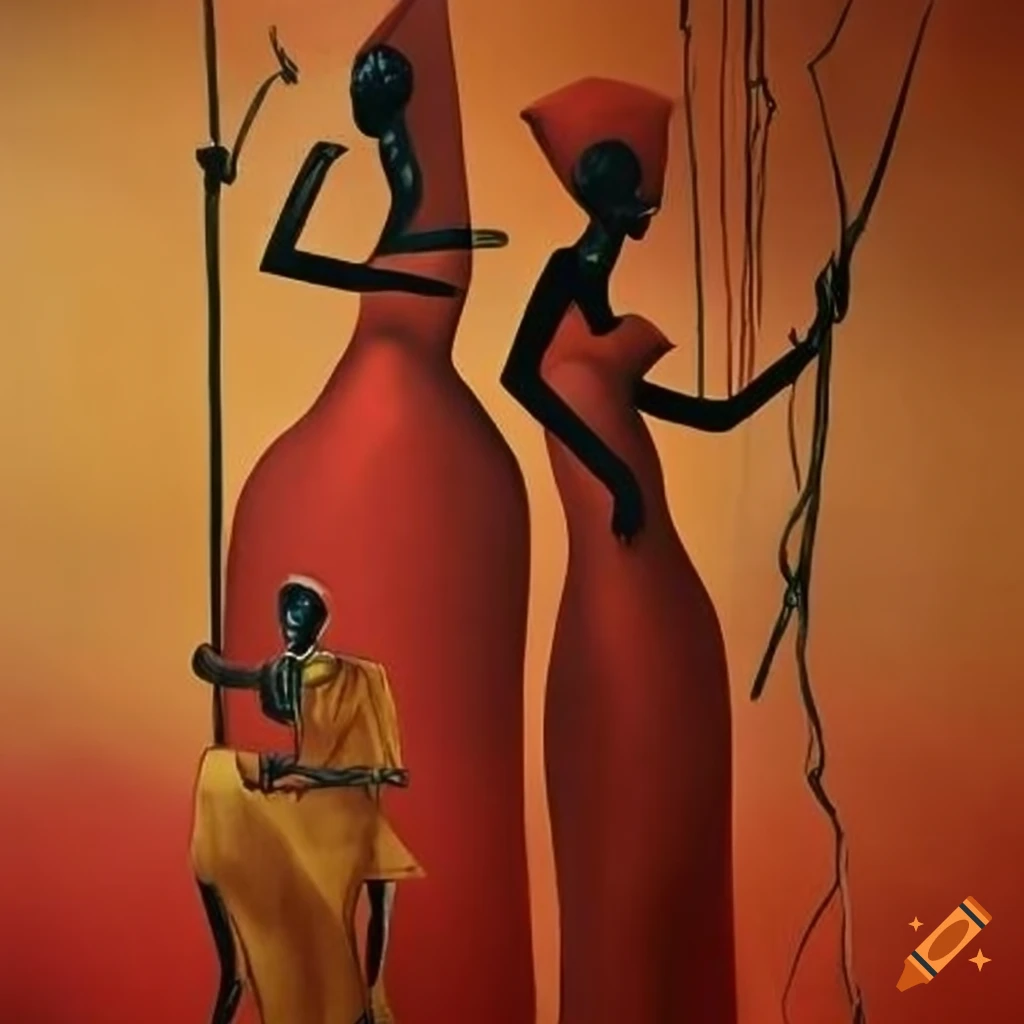 Surrealistic painting of an African tribe on Craiyon