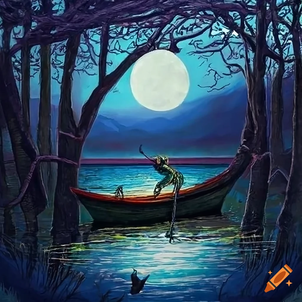 Color pen and ink landscape with serpents, grapevines, and rabbits on ...