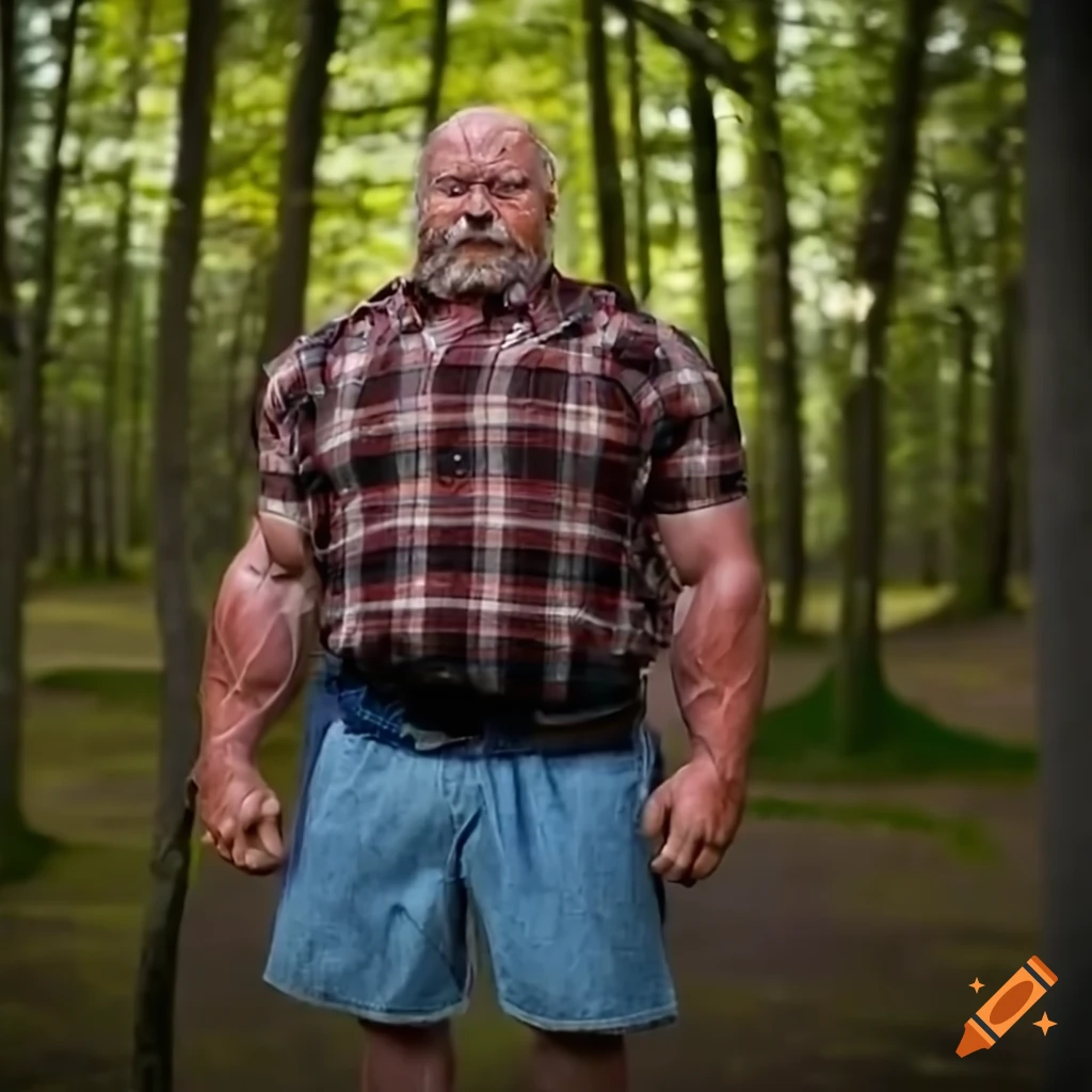 Muscular old man in flannel shirt on Craiyon