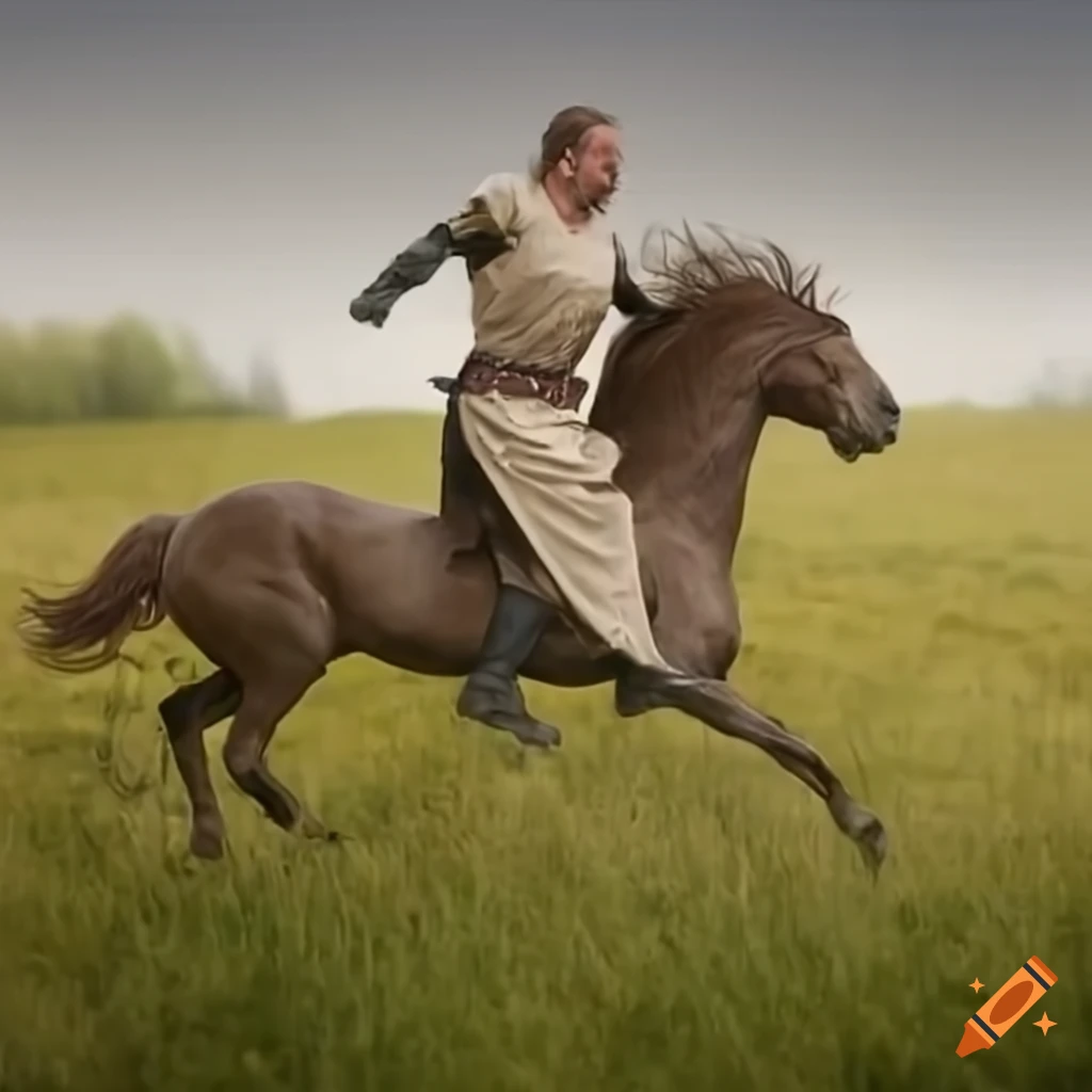 Fantasy illustration of a knight riding a galloping horse on Craiyon