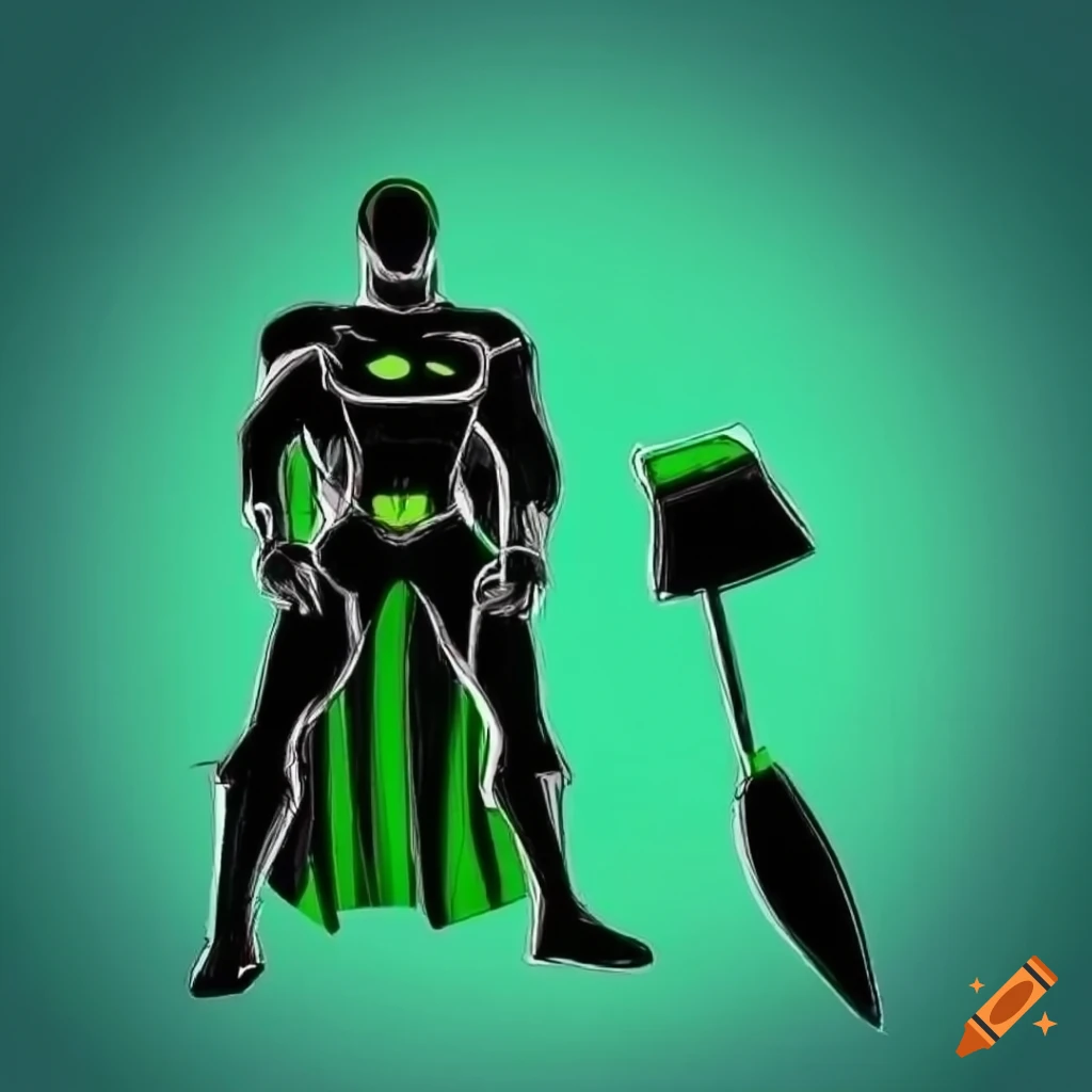 Cartoon-style superhero cleaning on Craiyon