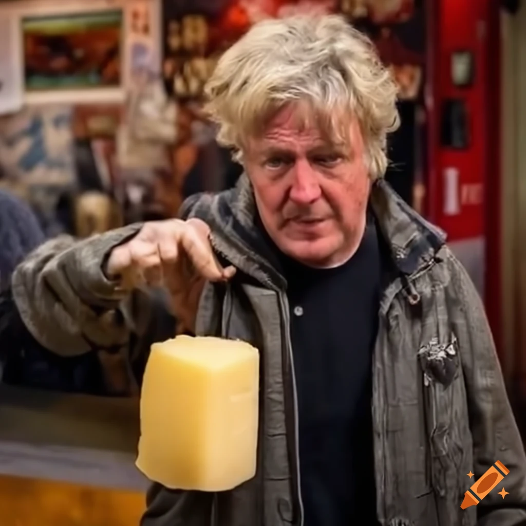 James May Holding A Cheese Wheel On Craiyon