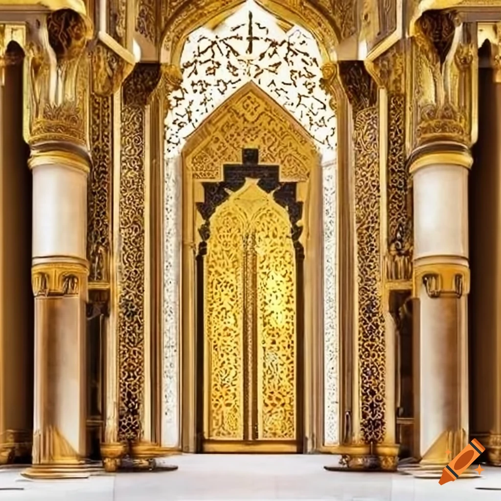 Marble and gold entrance altar in islamic art