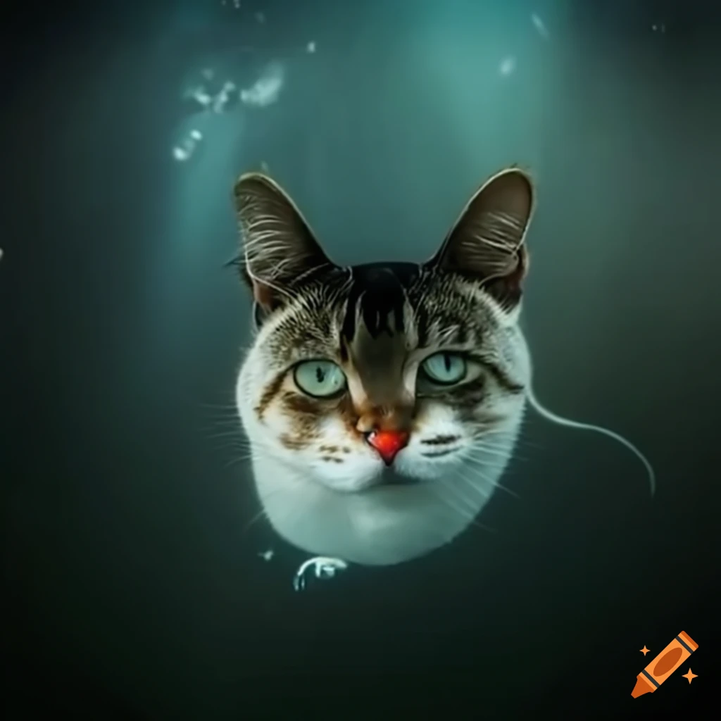 Cat swimming underwater on Craiyon