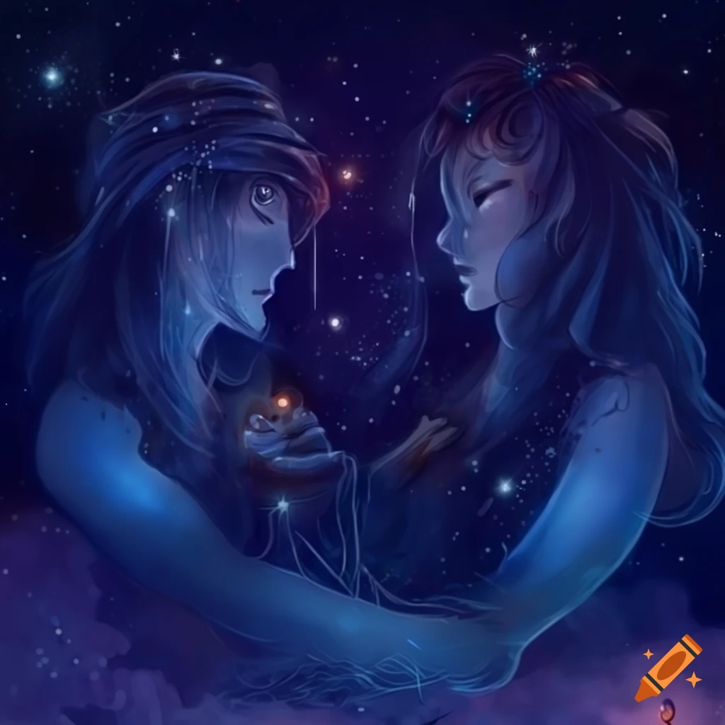 Fantasy art of a constellation representing twins on Craiyon