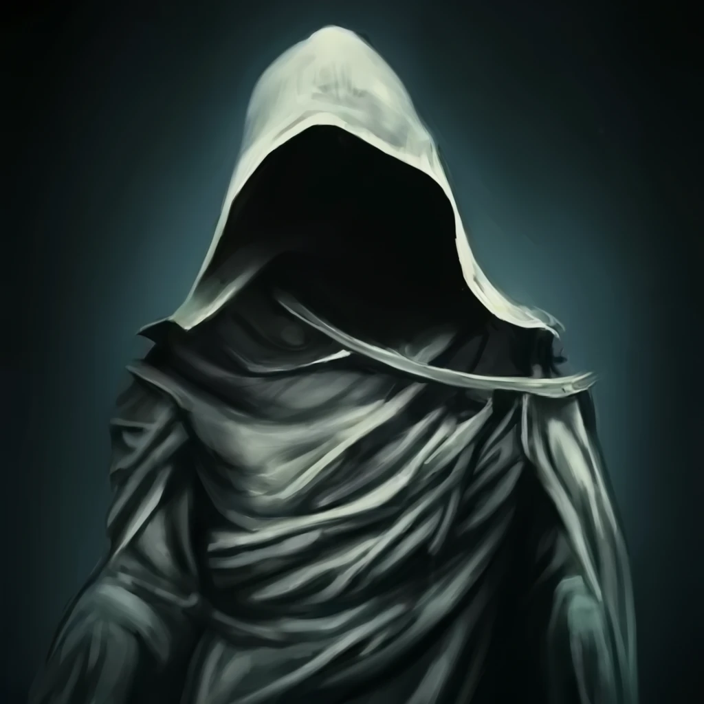 Depiction of the wounded heretic, a hooded figure on Craiyon