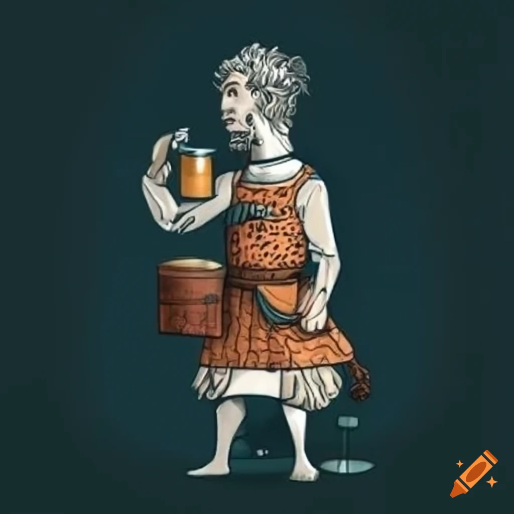 Tall skeleton leading an old peasant man in a cemetery on Craiyon