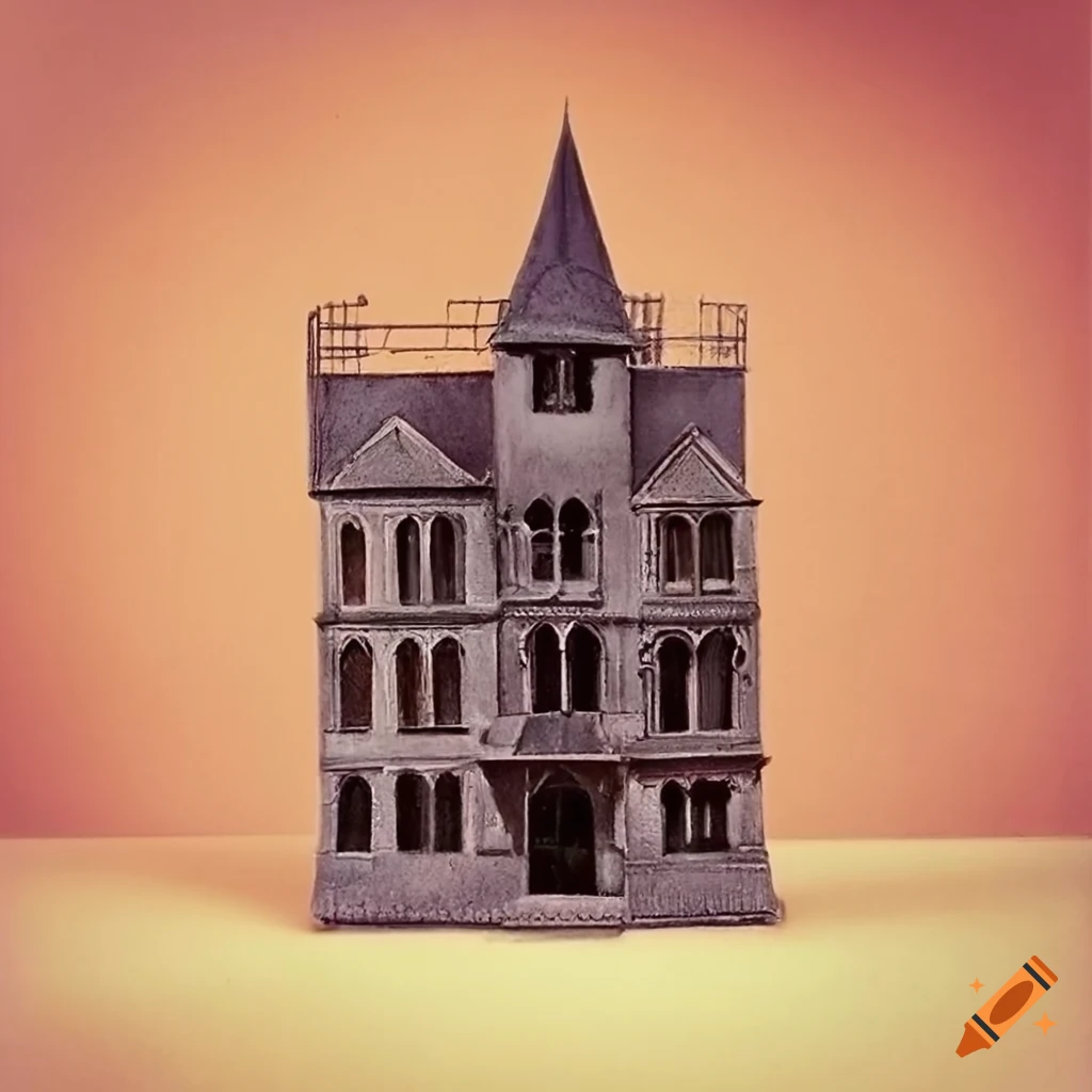 Vintage paper model of a haunted house with tv antenna in a Venice ...