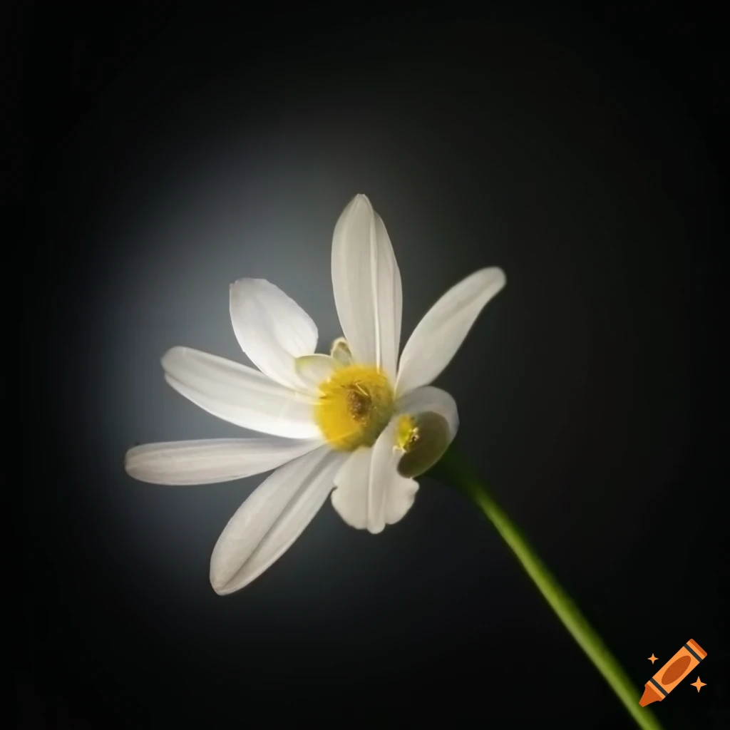 Realistic photo of a white flower in a beam of light