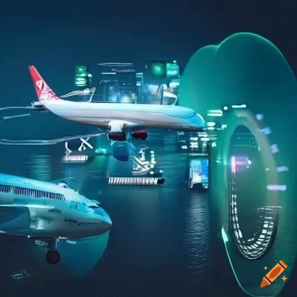 Image of a futuristic smart airport on Craiyon