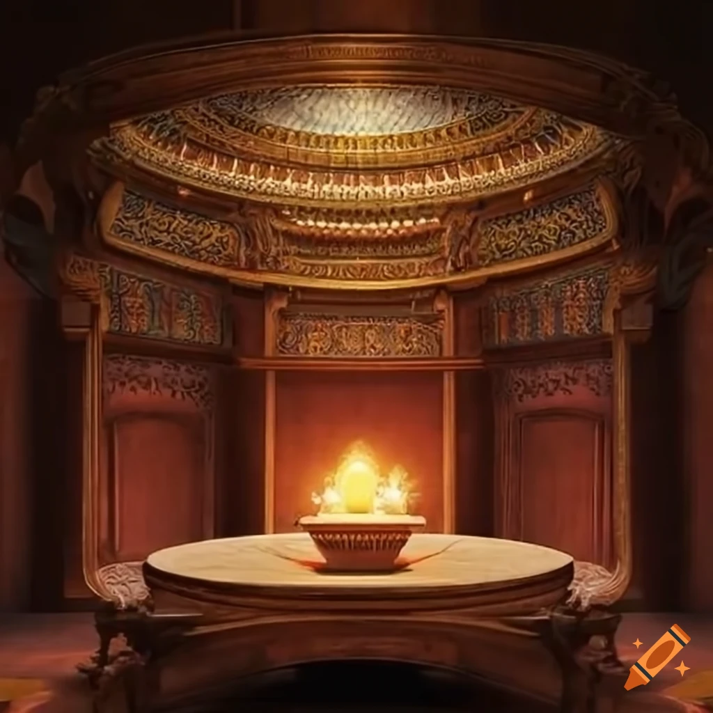 Photo of a round table in a magical council temple on Craiyon