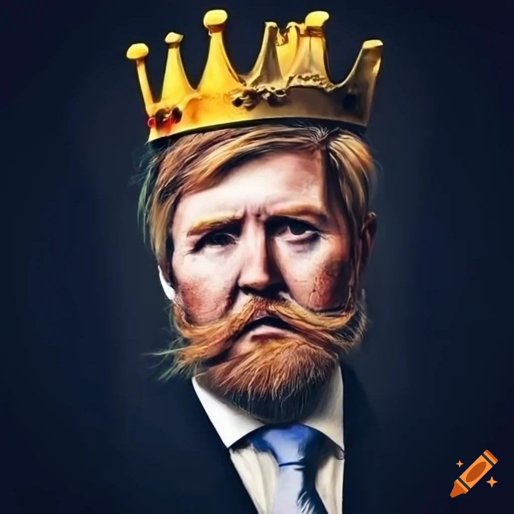 Spray painting portrait of king willem alexander with beard on brick ...