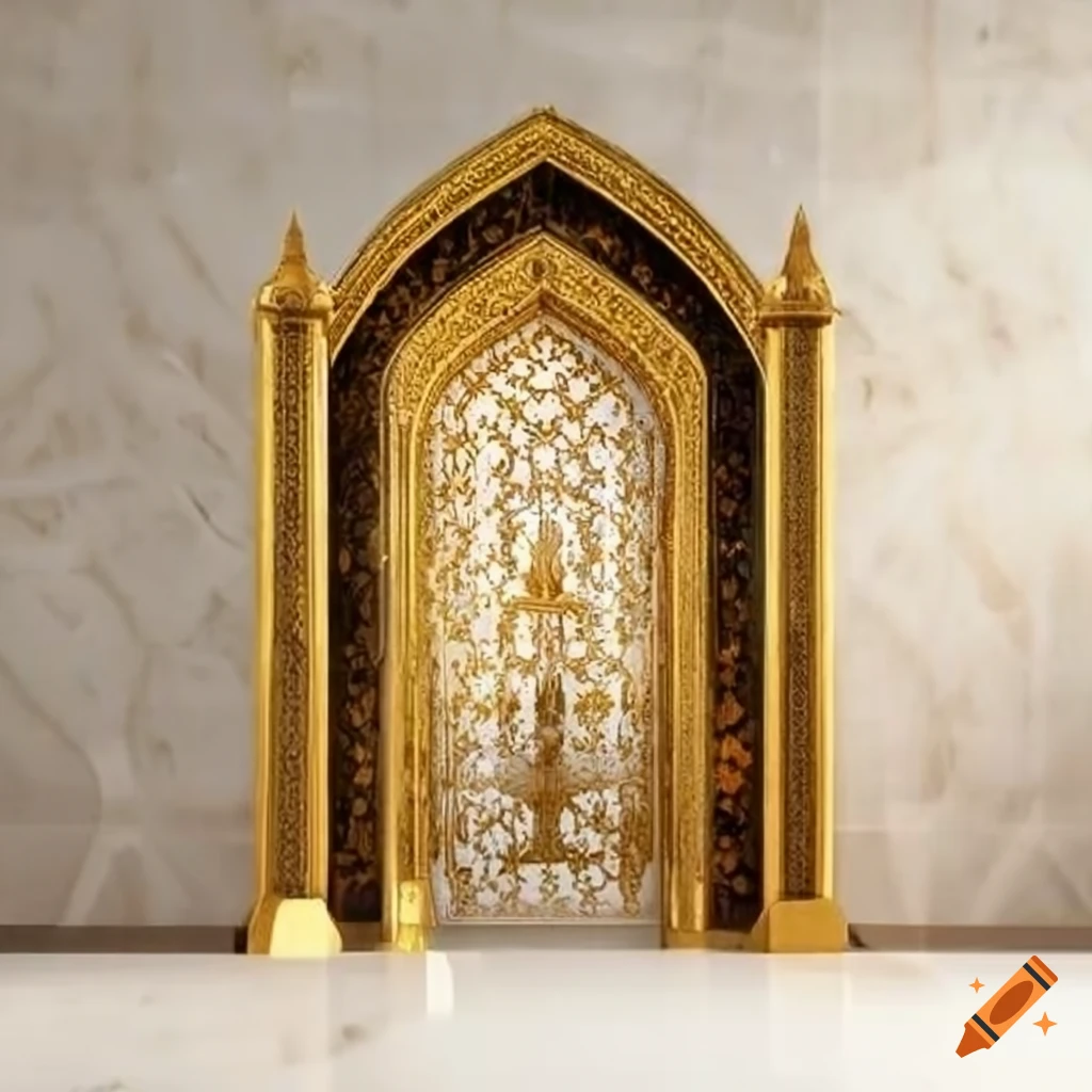 Entrance altar in islamic art with marble and gold detailing on Craiyon