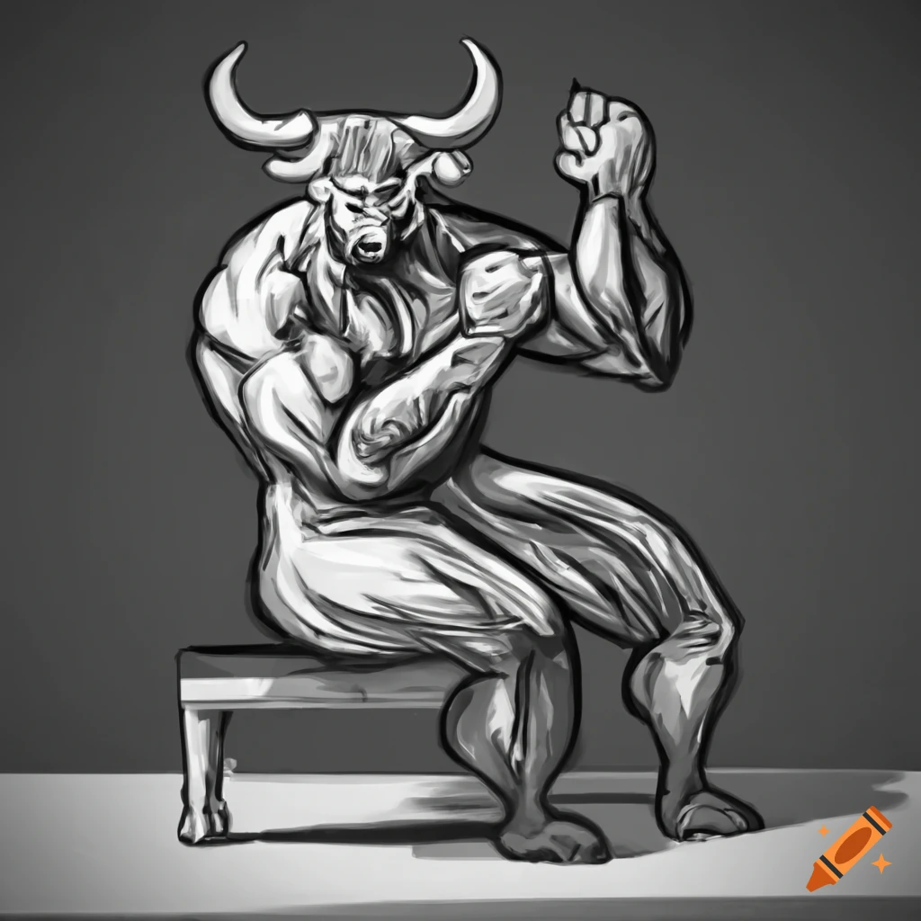 minimalist drawing of an angry minotaur with crossed arms on Craiyon