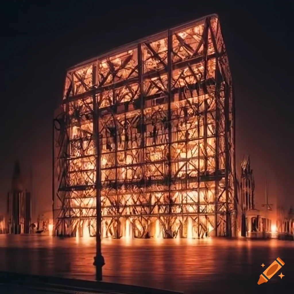 Impressive illuminated rectangular building on Craiyon