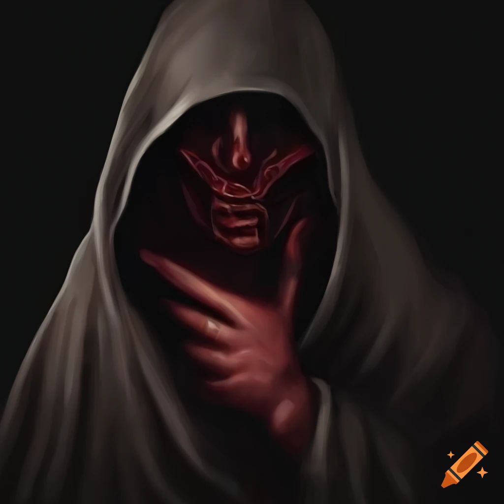 Depiction of the wounded heretic, a hooded figure on Craiyon