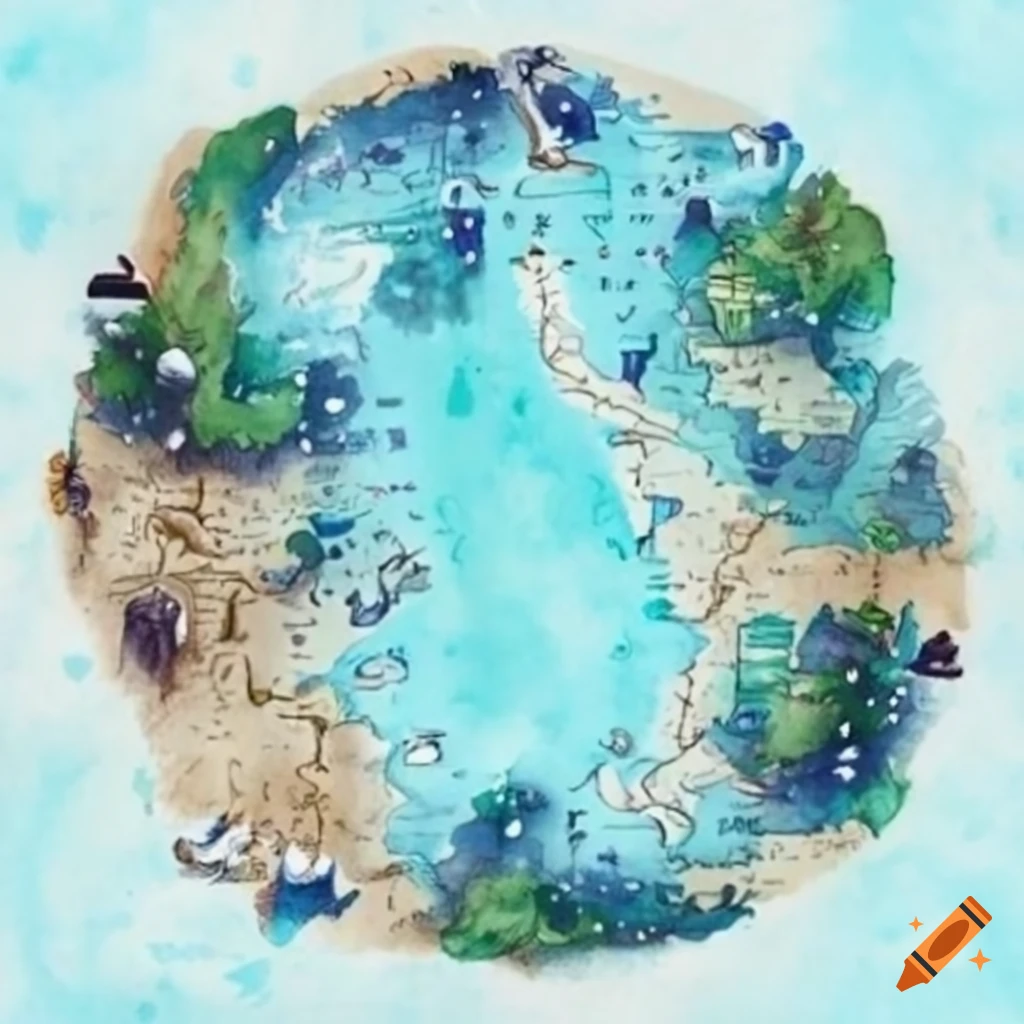 Hand-drawn snowy world map with cities and provinces