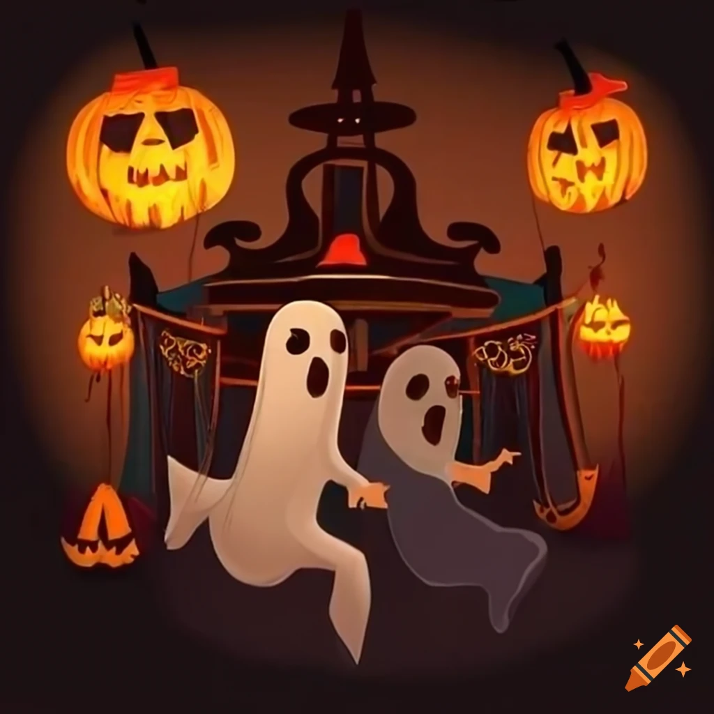 Ghosts riding a halloween carousel on Craiyon
