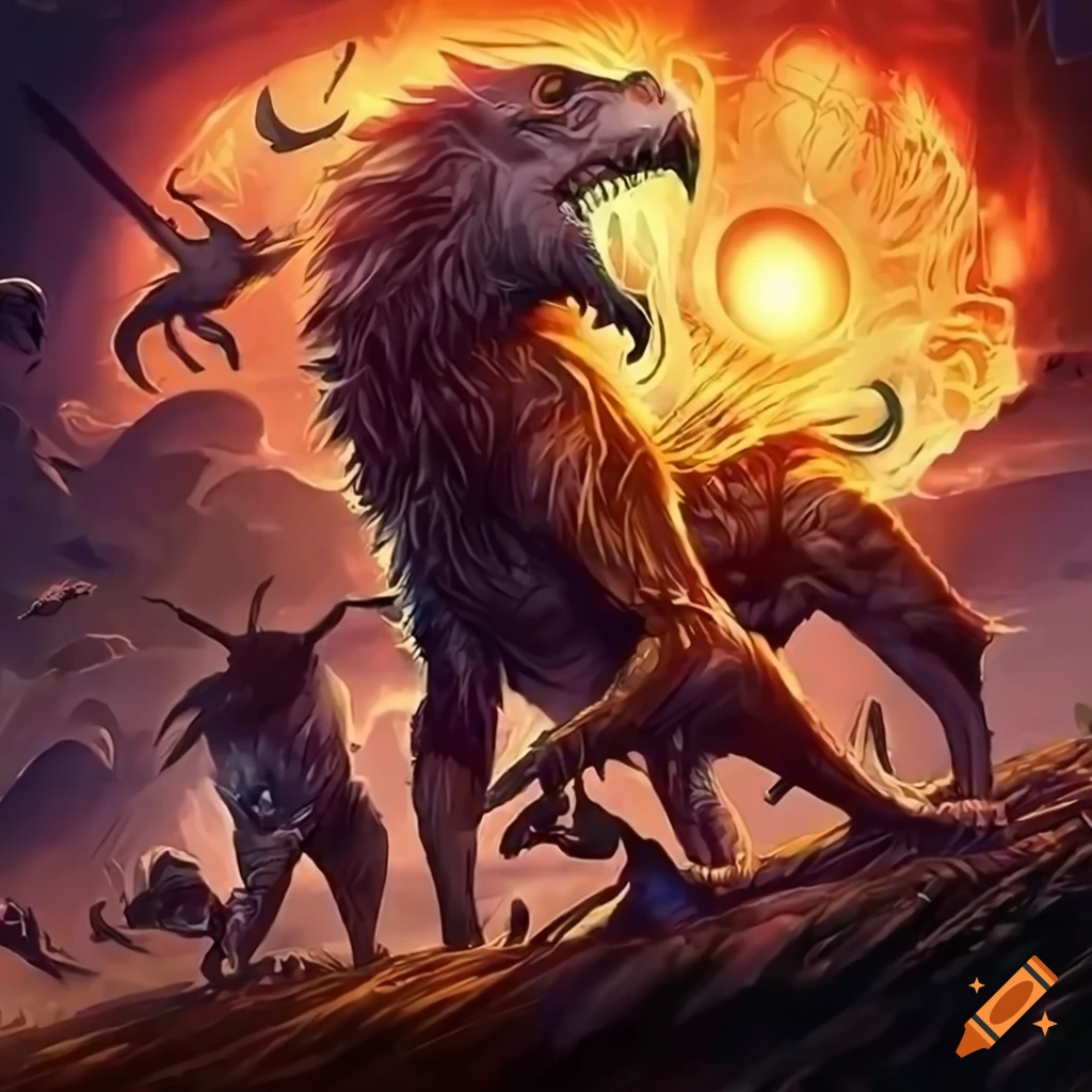 Detailed fantasy art of a stampede of beasts on Craiyon