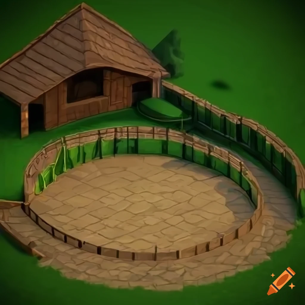 2d isometric game art of a horse riding arena on Craiyon