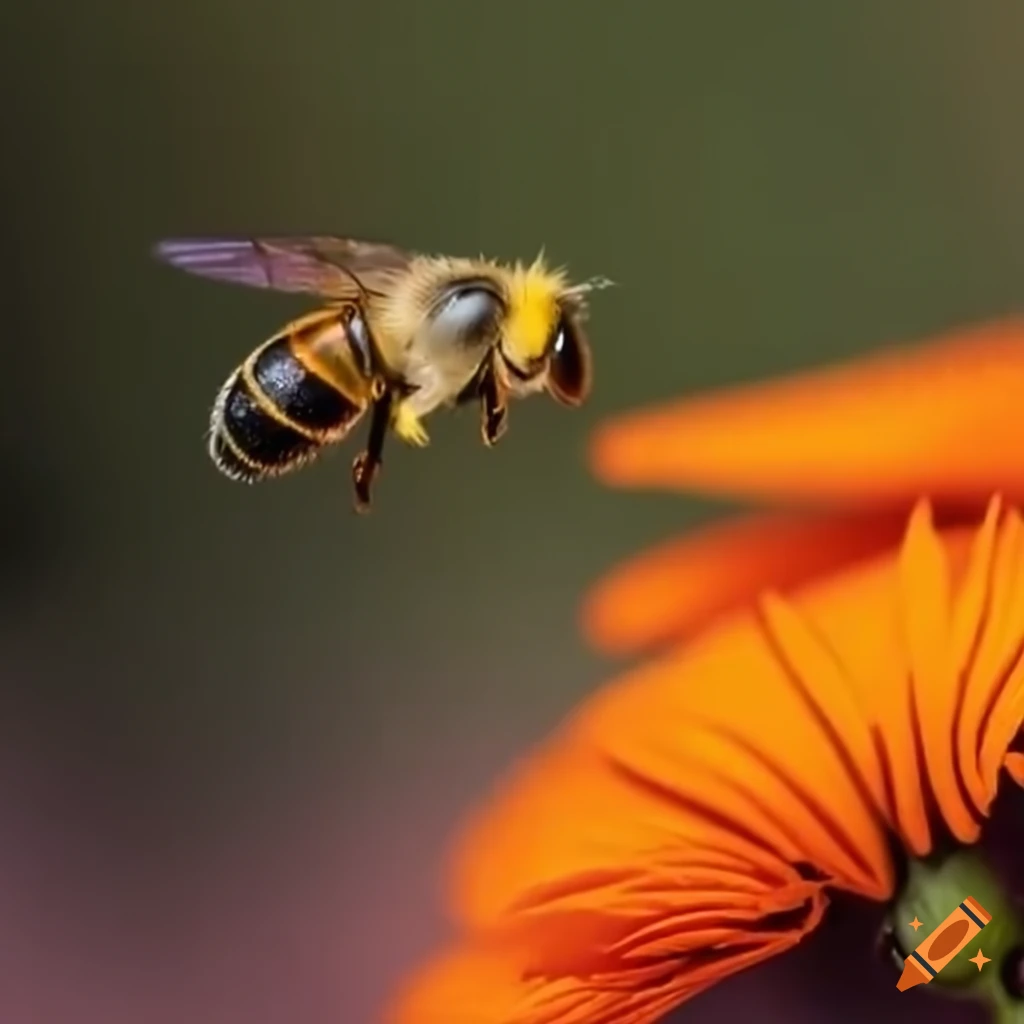 Bee pollinating an orange flower