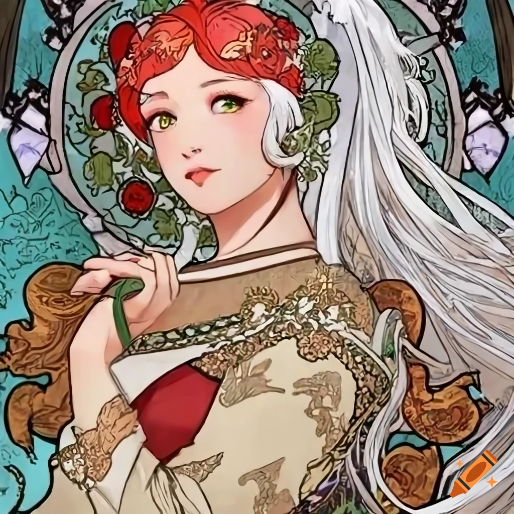Portrait of Edelgard von Hresvelg in the style of Alphonse Mucha on Craiyon