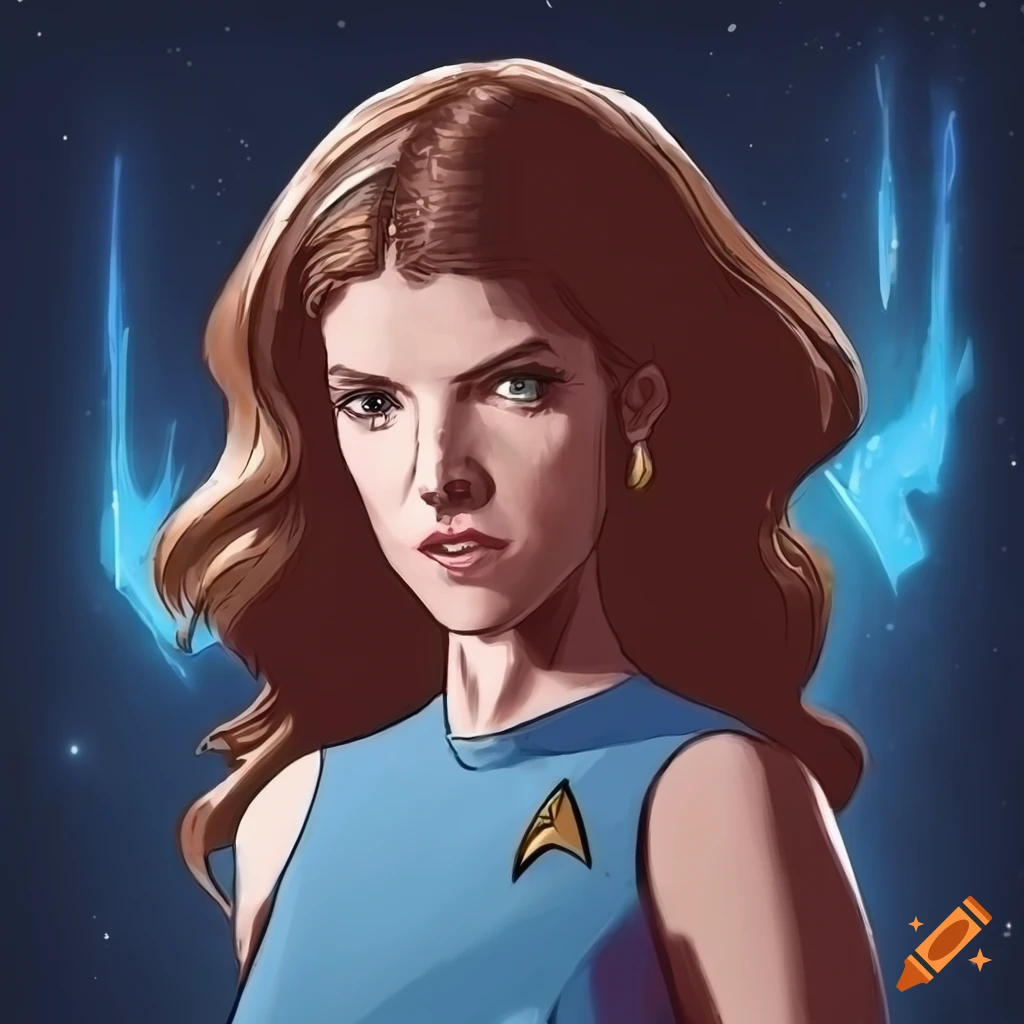 Pulp comic art of Anna Kendrick as the captain of the starship ...