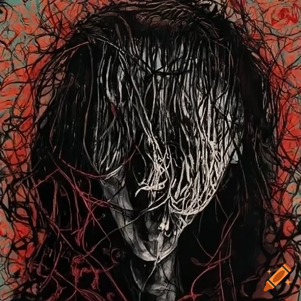 Twisted string ink painting with abstract elements on Craiyon