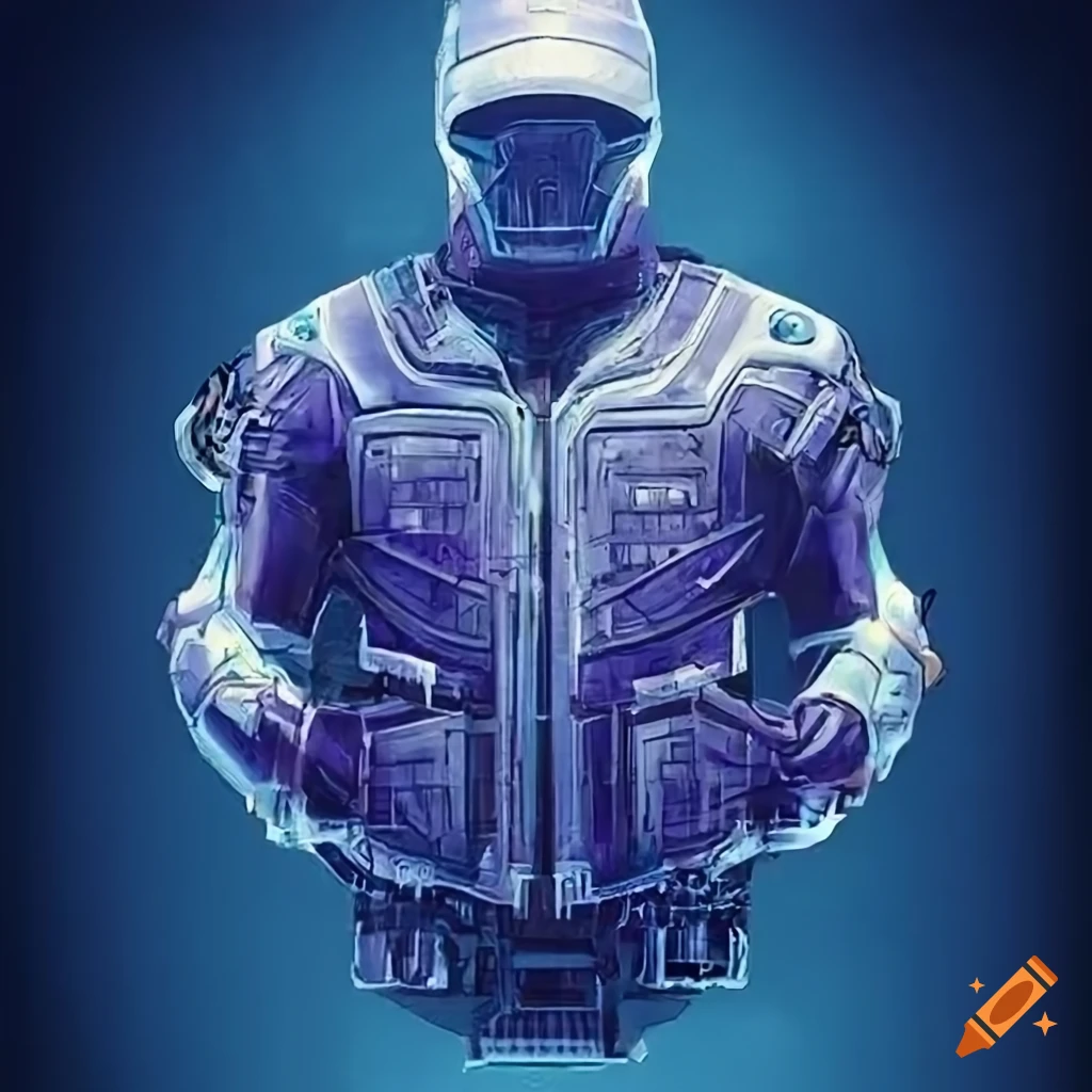 Detailed blueprint schematic of tony stark's restraining jacket on Craiyon